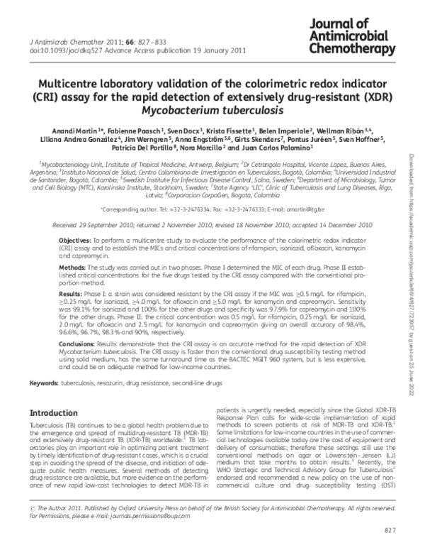 Pdf Multicentre Laboratory Validation Of The Colorimetric Redox Indicator Cri Assay For The
