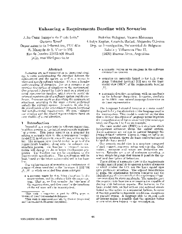 (PDF) Enhancing a requirements baseline with scenarios
