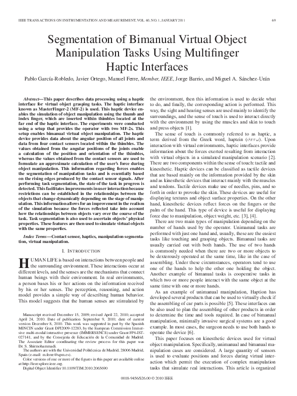 (PDF) Segmentation of Bimanual Virtual Object Manipulation Tasks Using ...