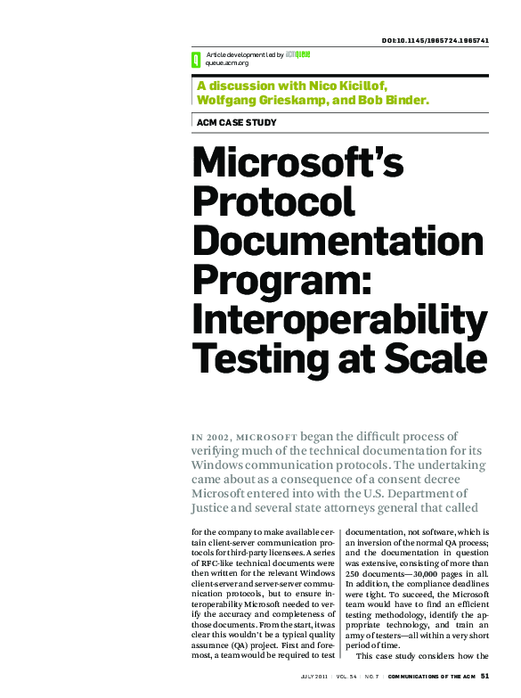 (PDF) Microsoft's protocol documentation program: Interoperability ...