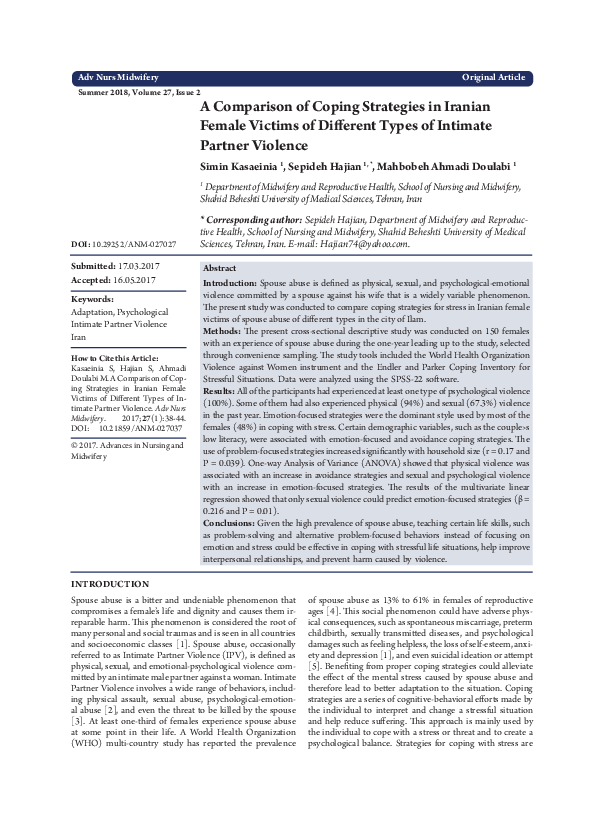 (PDF) A Comparison of Coping Strategies in Iranian Female Victims of ...