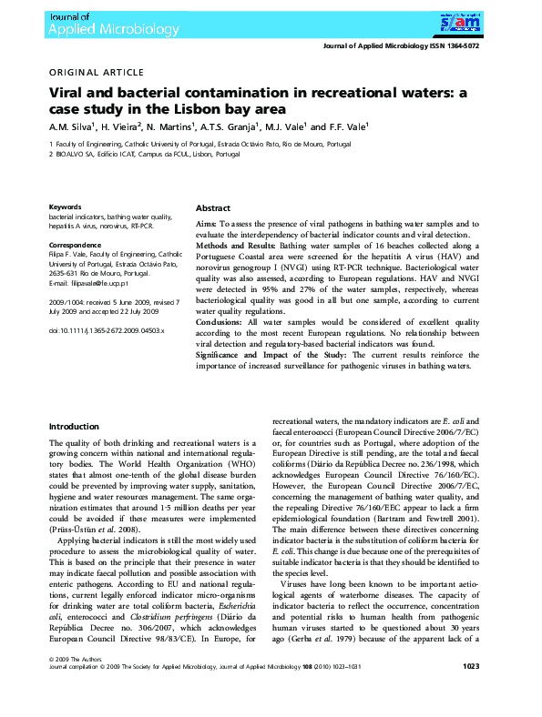 (PDF) Viral and bacterial contamination in recreational waters: a case study in the Lisbon bay area