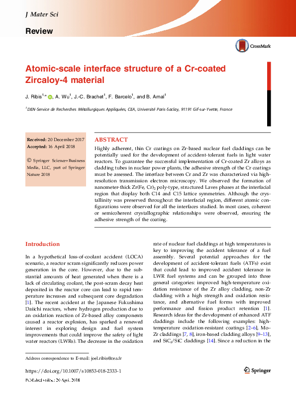 (PDF) Atomic-scale interface structure of a Cr-coated Zircaloy-4 material