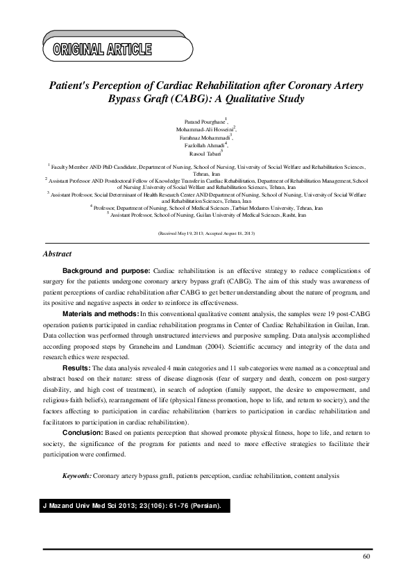 (PDF) Patient's Perception of Cardiac Rehabilitation after Coronary ...