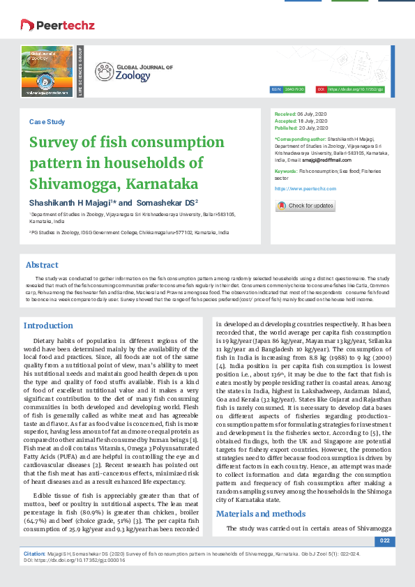 (PDF) Survey of fish consumption pattern in households of Shivamogga ...
