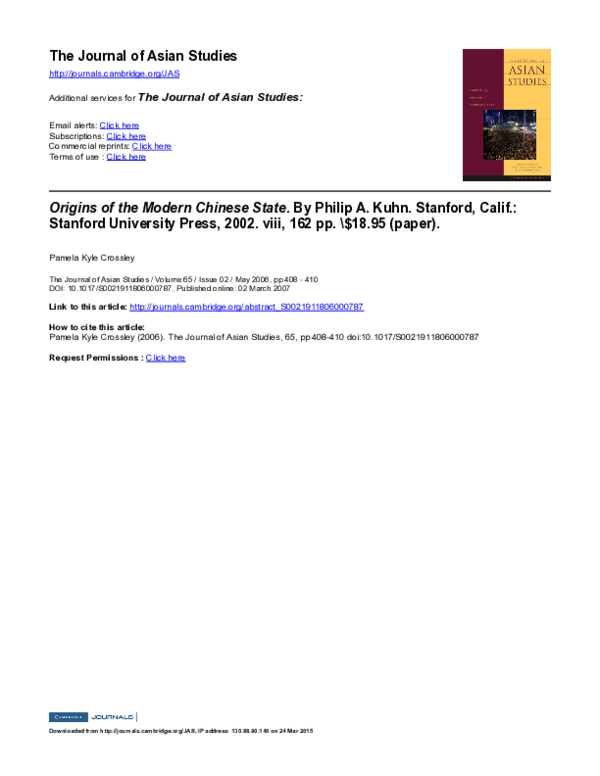 (PDF) Origins of the Modern Chinese State. By Philip A. Kuhn. Stanford ...