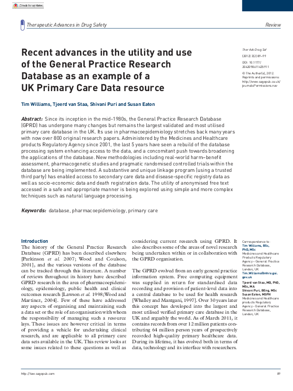 (PDF) Recent advances in the utility and use of the General Practice ...