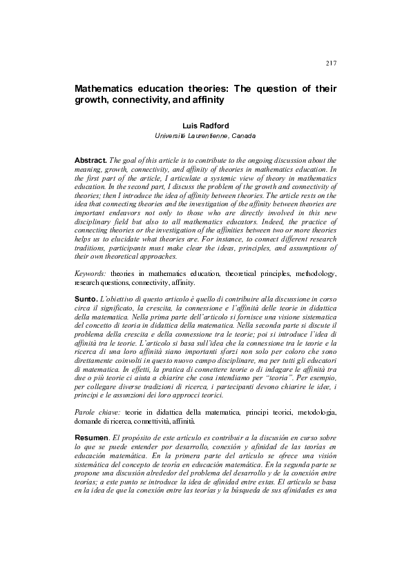 (PDF) Mathematics education theories : The question of their growth ...