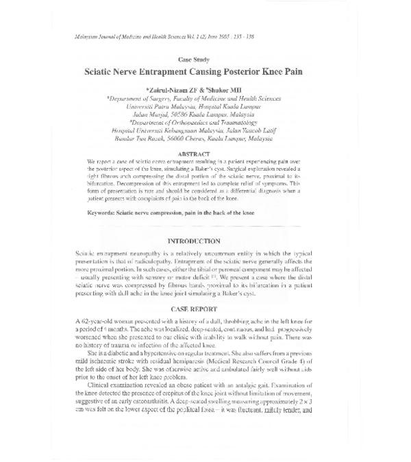 (PDF) Sciatic nerve entrapment causing posterior knee pain