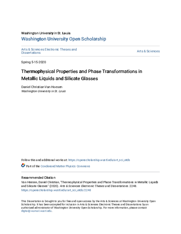 (PDF) Thermophysical Properties and Phase Transformations in Metallic Liquids and Silicate Glasses