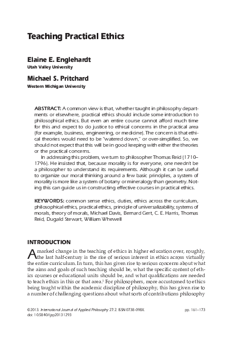(PDF) Teaching Practical Ethics | Michael Pritchard - Academia.edu (PDF) Teaching Practical Ethics | Michael Pritchard - Academia.edu