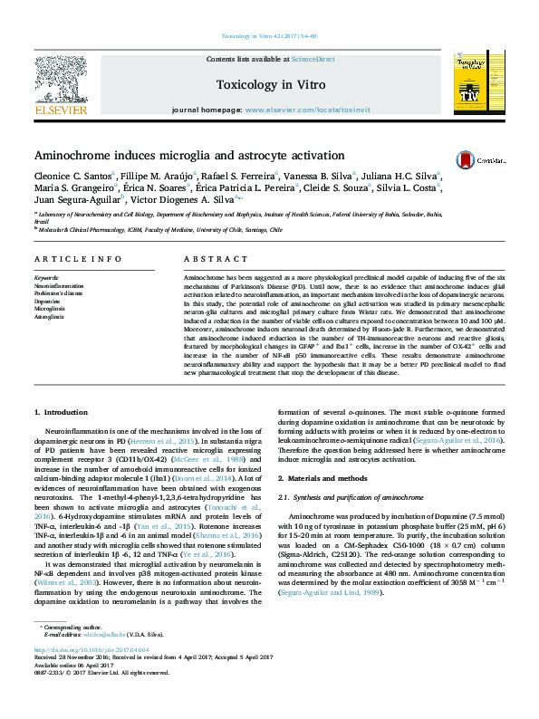 (PDF) Aminochrome induces microglia and astrocyte activation | Silvia ...
