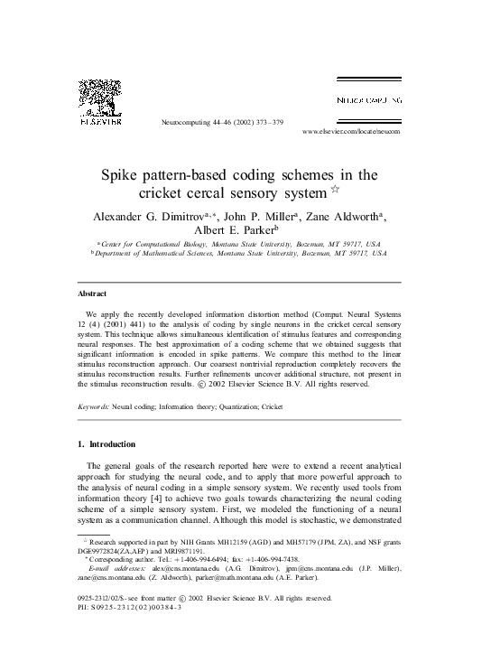 (PDF) Spike pattern-based coding schemes in the cricket cercal sensory system