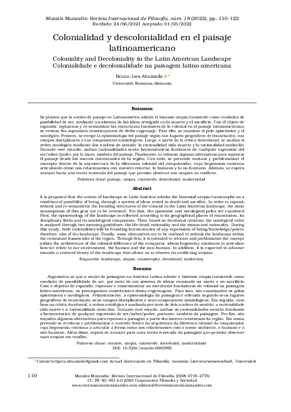 (PDF) Colonialidad y descolonialidad en el paisaje latinoamericano