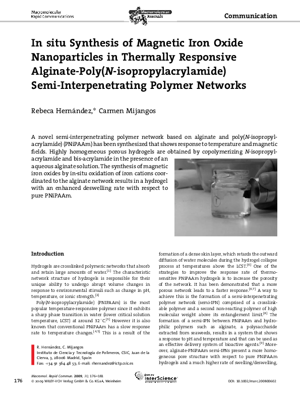 (PDF) In situ Synthesis of Magnetic Iron Oxide Nanoparticles in Thermally Responsive Alginate ...