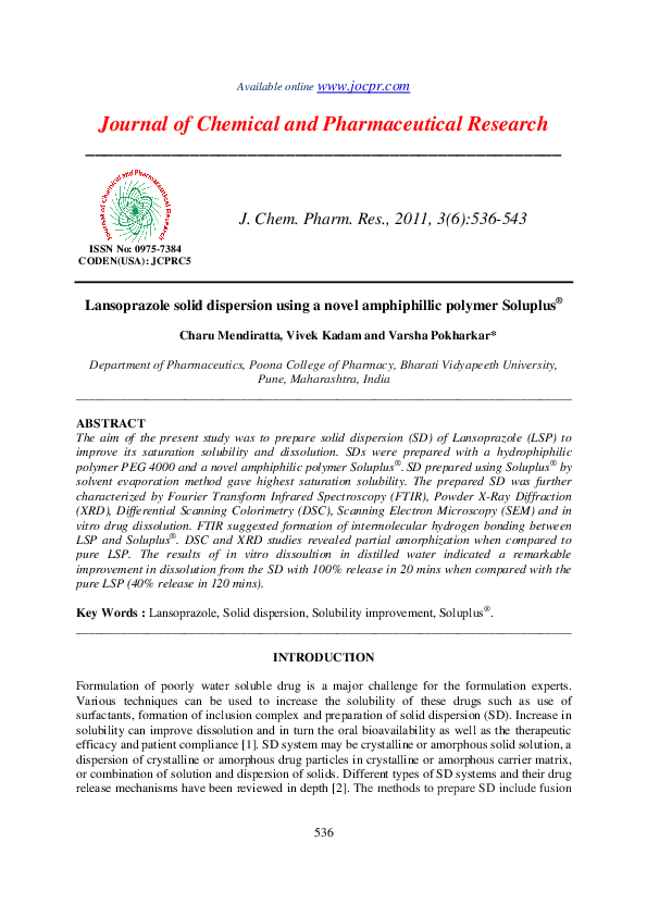 (PDF) Lansoprazole solid dispersion using a novel amphiphillic polymer ...