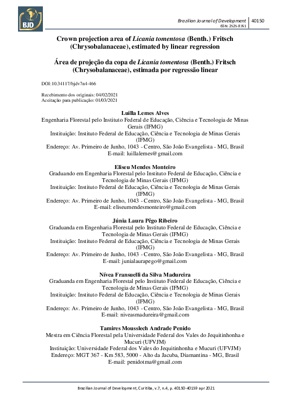 (PDF) Crown projection area of Licania tomentosa (Benth.) Fritsch ...