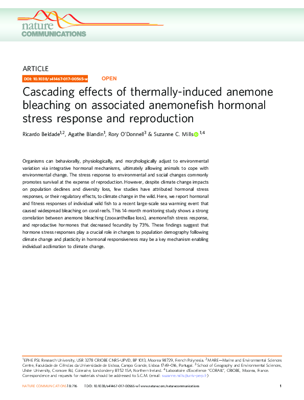 (PDF) Cascading effects of thermally-induced anemone bleaching on ...