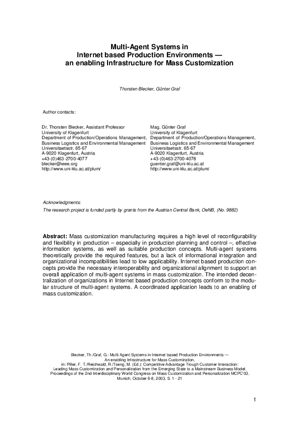 (PDF) Multi-Agent Systems in Internet based Production Environments — an enabling Infrastructure ...