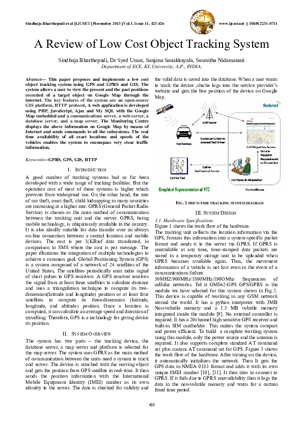 Pdf A Review Of Low Cost Object Tracking System Sindhuja