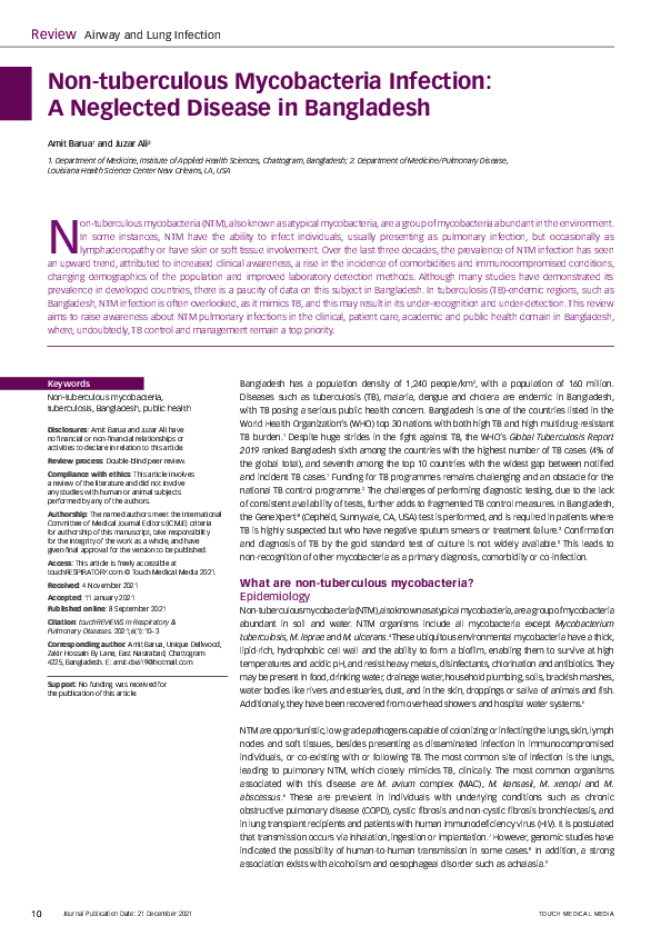 (PDF) Non-tuberculous Mycobacteria Infection: A Neglected Disease in Bangladesh | Juzar Ali ...