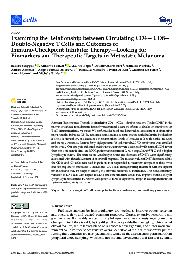 Pdf Examining The Relationship Between Circulating Cd4− Cd8− Double