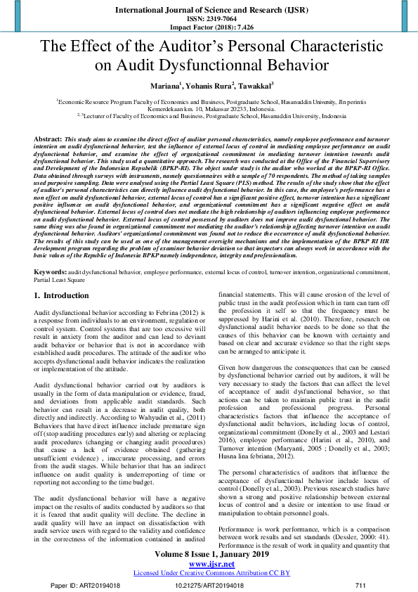 (PDF) The Effect of the Auditor ’ s Personal Characteristic on Audit ...