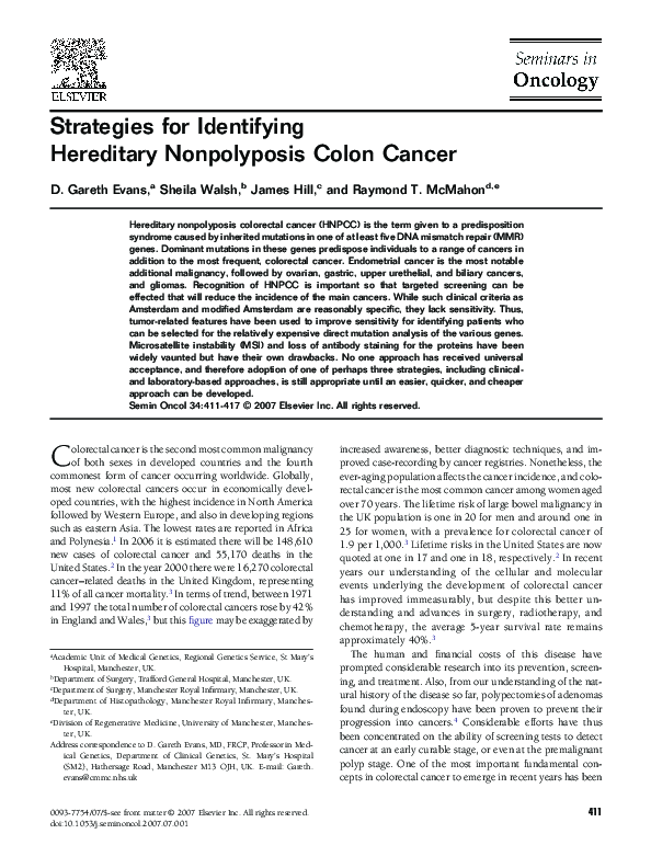 (PDF) Strategies for identifying hereditary nonpolyposis colon cancer