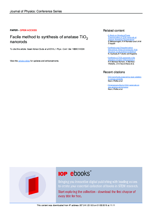 (PDF) Facile method to synthesis of anatase TiO2 nanorods