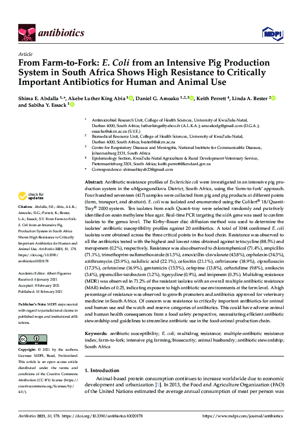 (PDF) From Farm-to-Fork: E. Coli from an Intensive Pig Production ...
