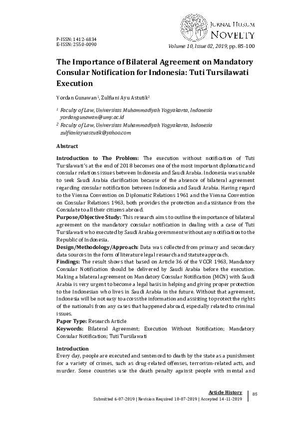 (PDF) The Importance of Bilateral Agreement on Mandatory Consular ...