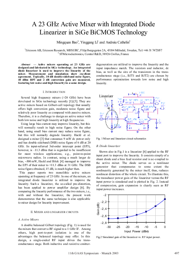 (PDF) A 23 GHz Active Mixer with Integrated Diode Linearizer in SiGe ...