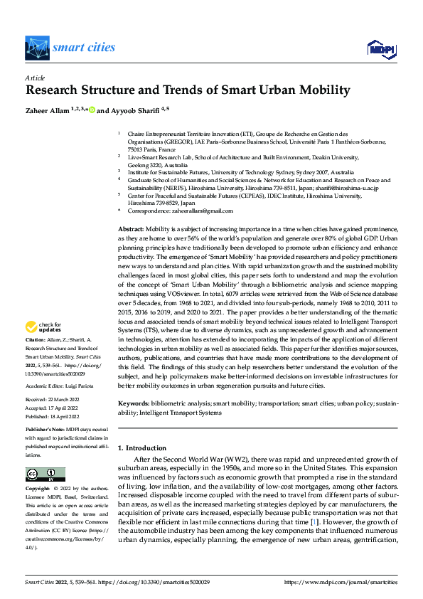 (PDF) Research Structure and Trends of Smart Urban Mobility