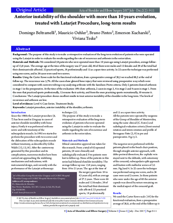 (PDF) Anterior instability of the shoulder with more than 10 years ...