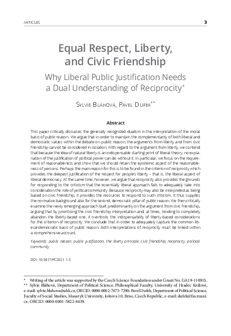 Equal Respect, Liberty, and Civic Friendship. Why Liberal Public ...