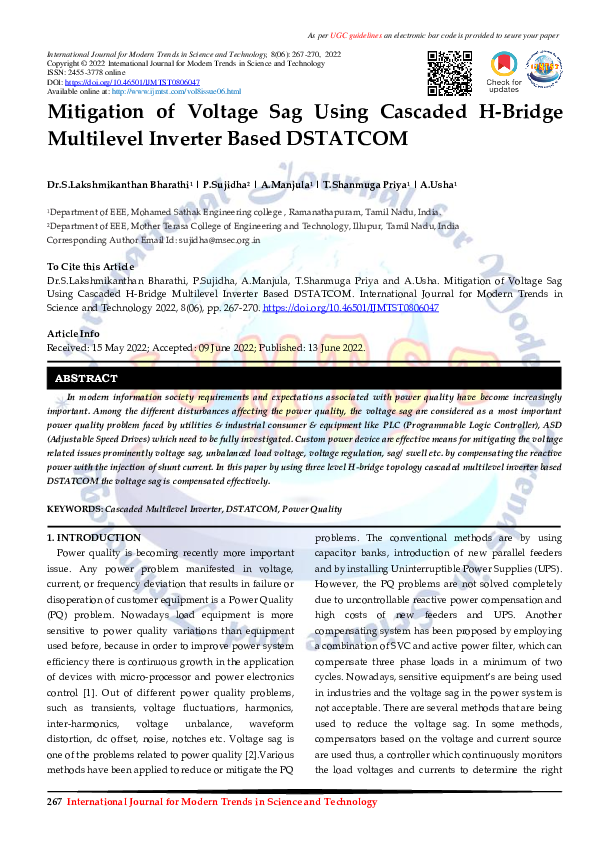 Pdf Mitigation Of Voltage Sag Using Cascaded H Bridge Multilevel