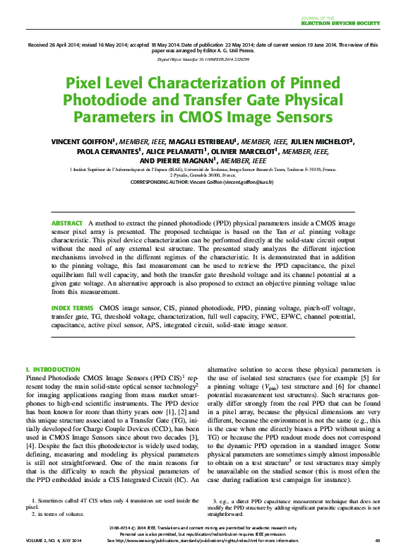 (PDF) Pixel Level Characterization of Pinned Photodiode and Transfer Gate Physical Parameters in ...