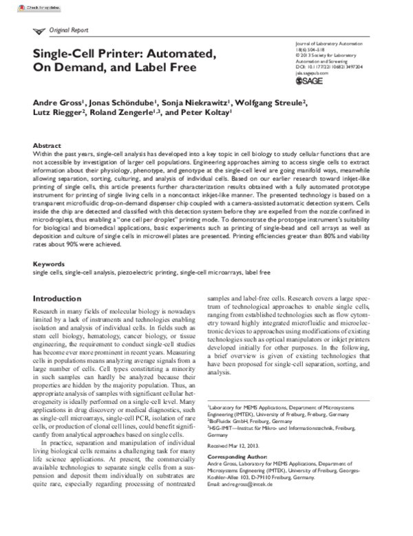 (PDF) Single-Cell Printer: Automated, On Demand, and Label Free