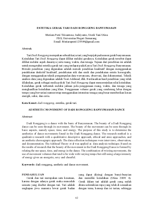 (PDF) Estetika Gerak Tari Dadi Ronggeng Banyumasan
