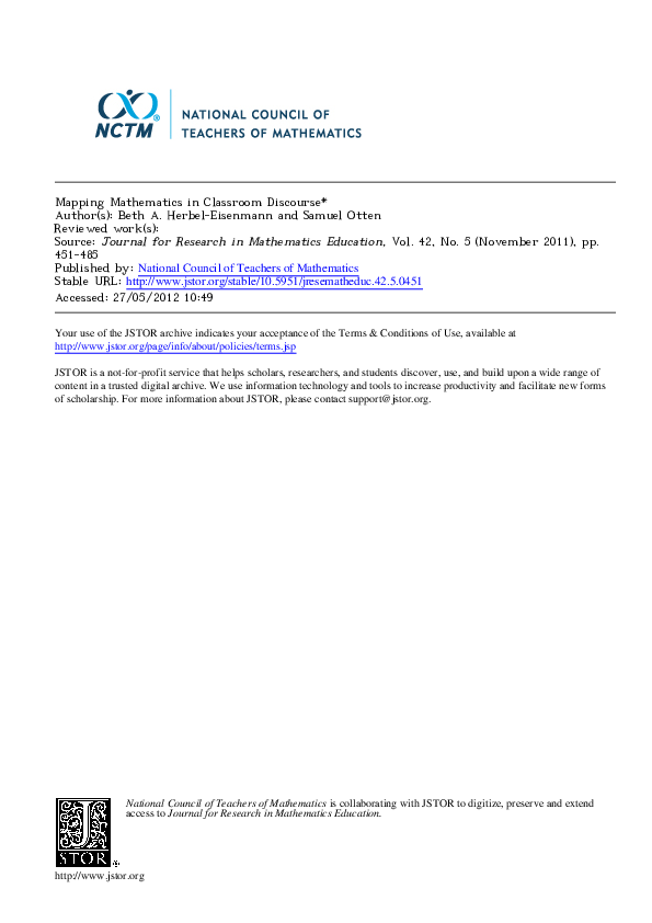 (PDF) Mapping Mathematics in Classroom Discourse