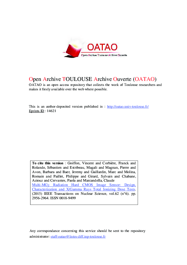 Pdf Multi Mgy Radiation Hard Cmos Image Sensor Design Characterization And X Gamma Rays