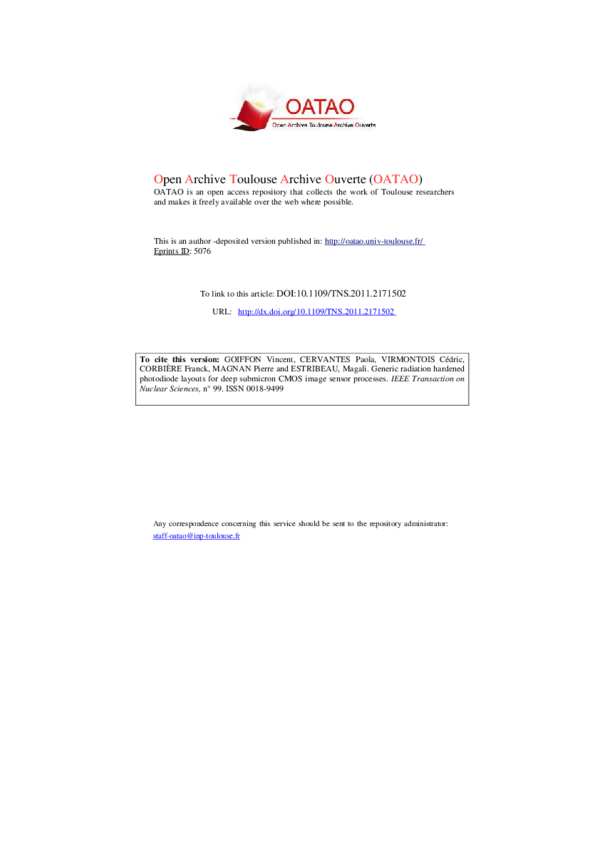 Pdf Generic Radiation Hardened Photodiode Layouts For Deep Submicron