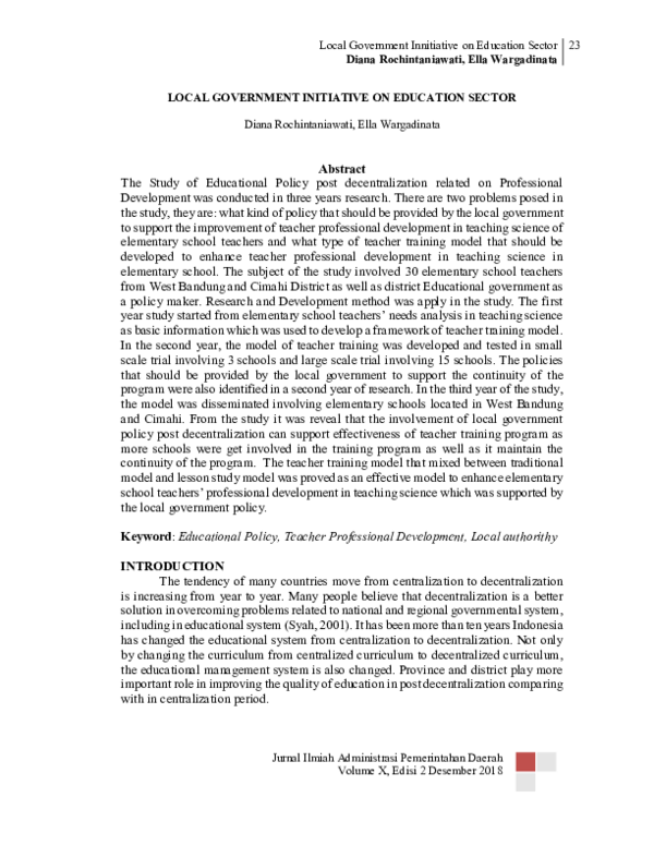 (PDF) Local Government Innitiative on Education Sector