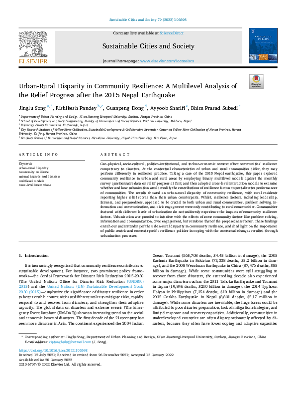 (PDF) Urban-Rural Disparity in Community Resilience: A Multilevel Analysis of the Relief ...