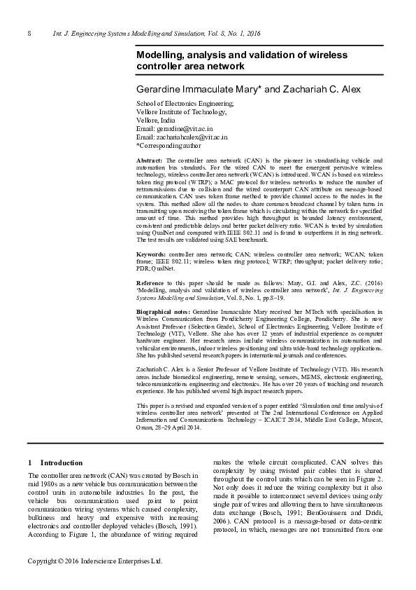 (PDF) Modelling, analysis and validation of wireless controller area network