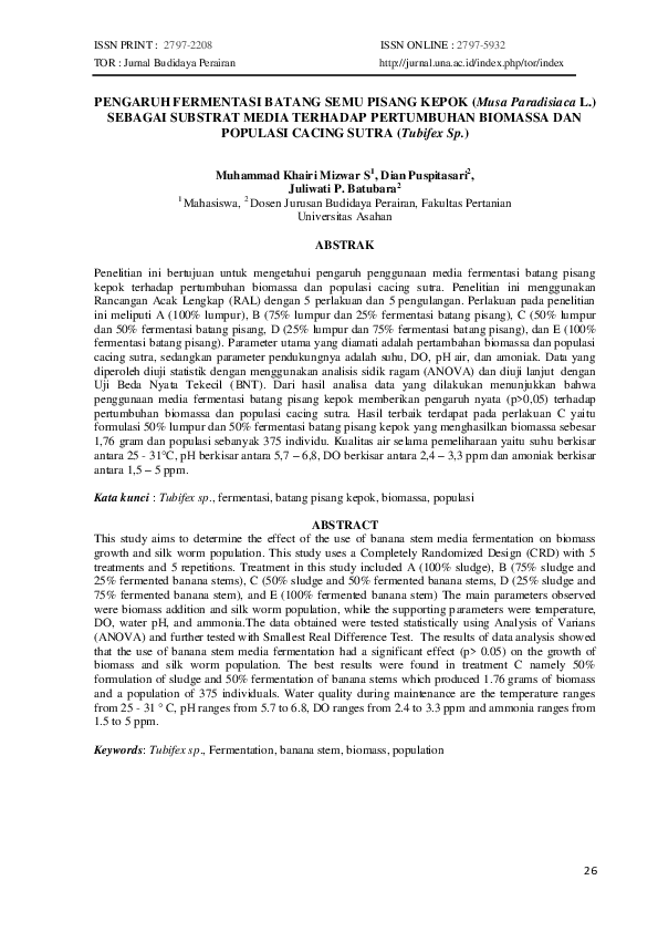 (PDF) PENGARUH FERMENTASI BATANG SEMU PISANG KEPOK (Musa Paradisiaca L.) SEBAGAI SUBSTRAT MEDIA ...