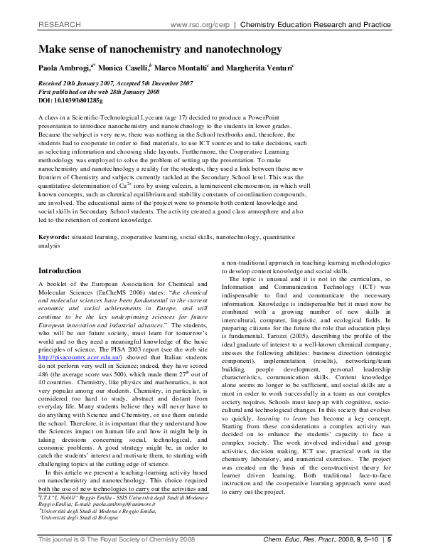 (PDF) Make sense of nanochemistry and nanotechnology | Margherita ...