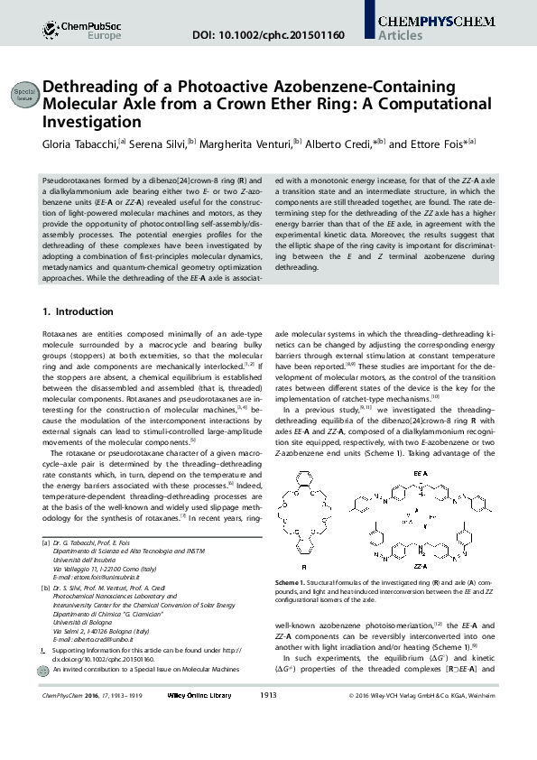 (PDF) Dethreading of a photoactive azobenzene-containing molecular axle ...