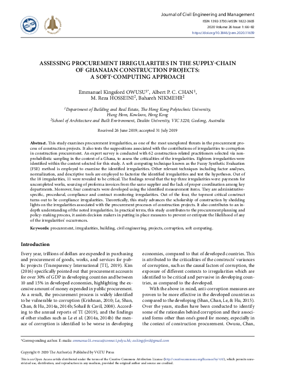(PDF) Assessing Procurement Irregularities in the Supply-Chain of Ghanaian Construction Projects ...