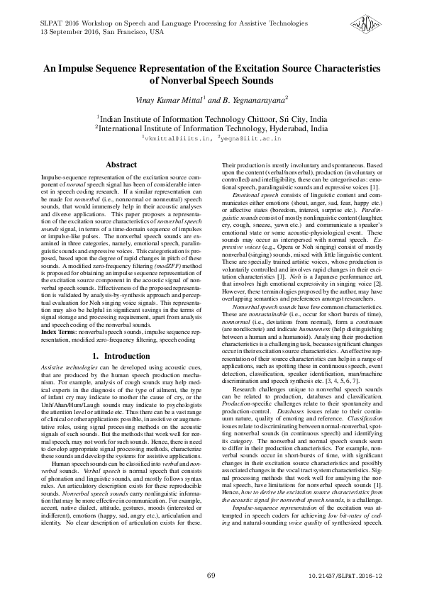 Pdf An Impulse Sequence Representation Of The Excitation Source